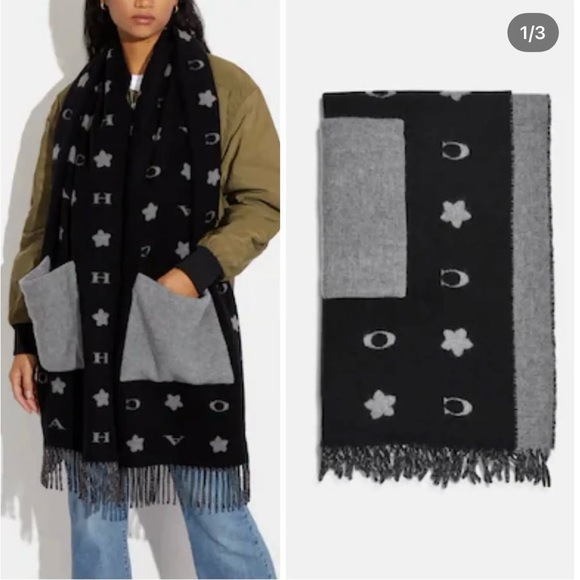 Coach | Accessories | Coach Black And Gray Textured Scarf | Poshmark